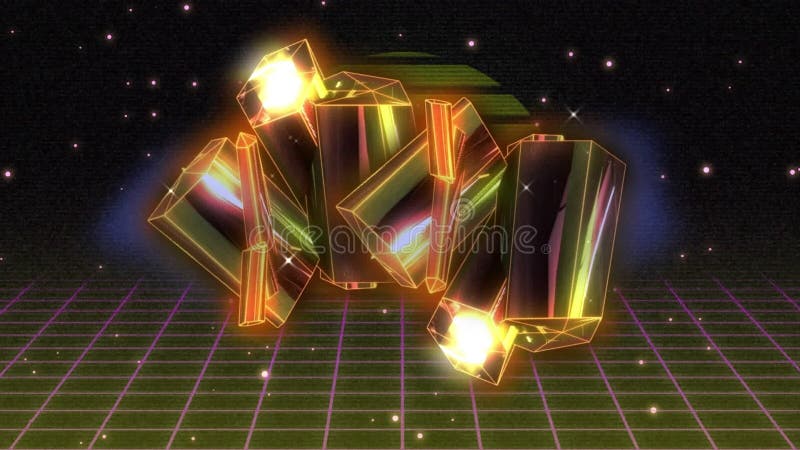 Animation of Gold Blocks Rotating Over Sun and Digital Space Stock ...