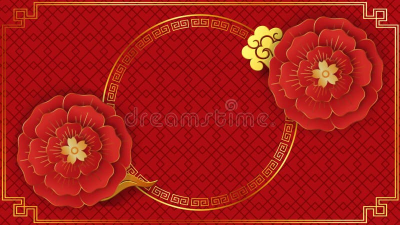 Animation Golden Circle and Cloud Chinese Style with Red Background for ...