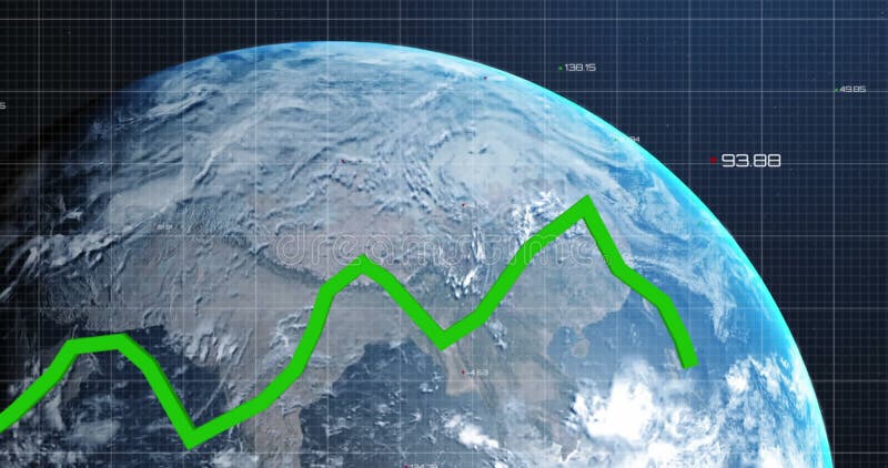 Animation of Graph with Changing Numbers and Grid Pattern Over Rotating Globe Stock Footage ...