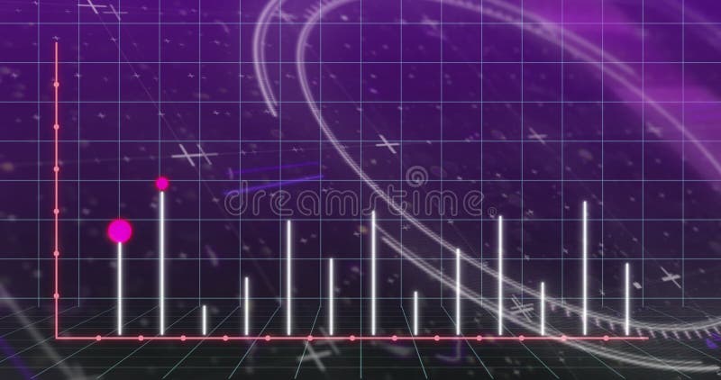 Animation Of Graph Circles Glitch Technique And Programming Language Over Grid Pattern Stock