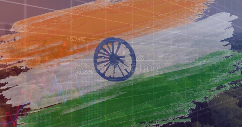 Animation of Graph with Data Processing Over Flag of India Stock ...