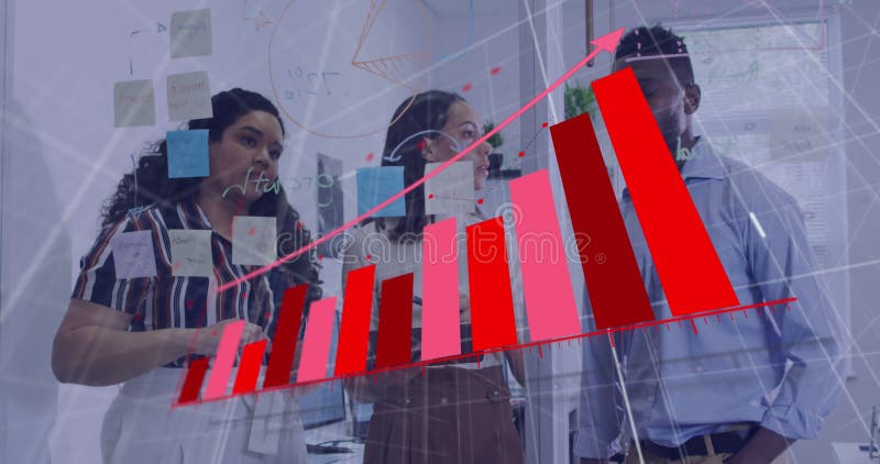 Animation of Graph, Diverse Coworkers Discussing Strategy Over Sticky ...