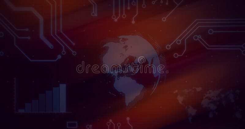 Animation of Graph, Globe, Map and Circuit Board Pattern Against Abstract Background Stock Video ...