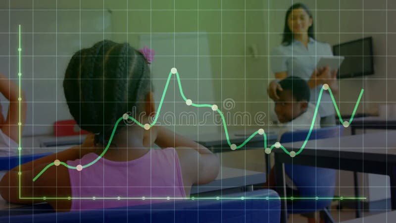 Animation of Graph and Grid Pattern Over Diverse Female Teacher ...
