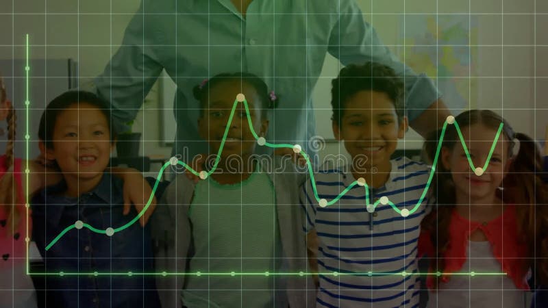 Animation of Graph and Grid Pattern Over Diverse Male Teacher and ...