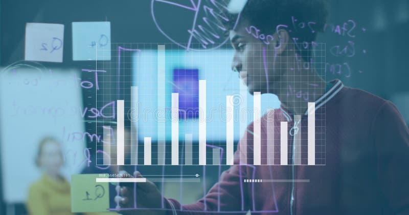 Animation of Graph, Loading Bars Over Diverse Coworkers Discussing ...