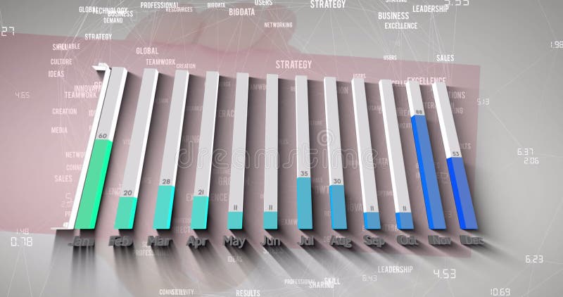 Animation of Graph and Network of Connections Over Hand Holding Card ...