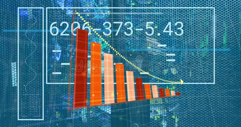 Animation of Graph Over Changing Numbers, Lines and Loading Bars Against Server Room Stock Video ...