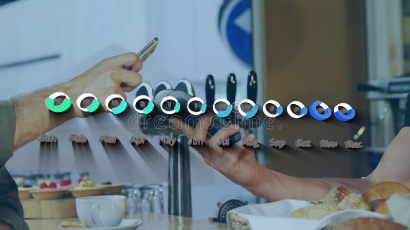 Animation of Graph Over People Using Payment Terminal Stock Video ...