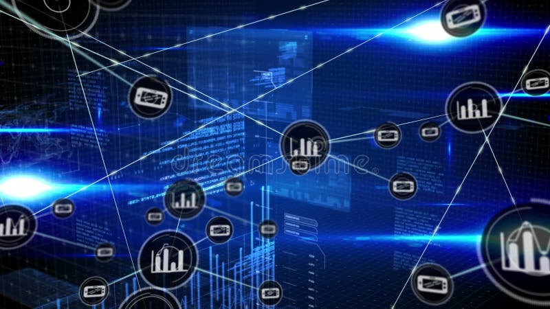 Animation of Graph and Phone Icons Connecting with Lines Over ...