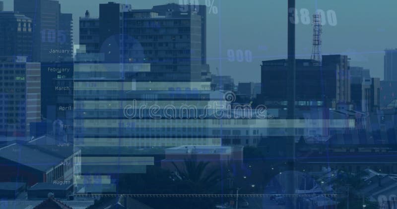 Animation of Graph Processing Data Over Cityscape Stock Footage - Video ...
