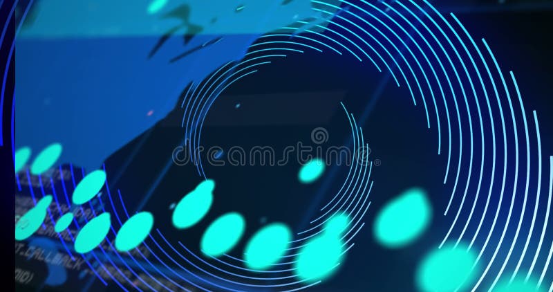 Animation of Graph and World Map Over Blue Spiral on Black Background ...