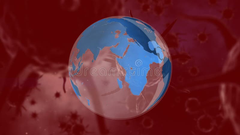 Animation of Graphical Globe Rotating Over Red Floating Biological ...