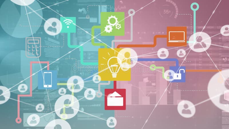 Animation Of Graphical Infographic Interface With Computer Icons Programming Data And Trading