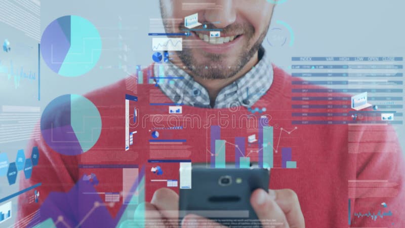 Animation of Graphical Infographic Interface Over Smiling Caucasian ...