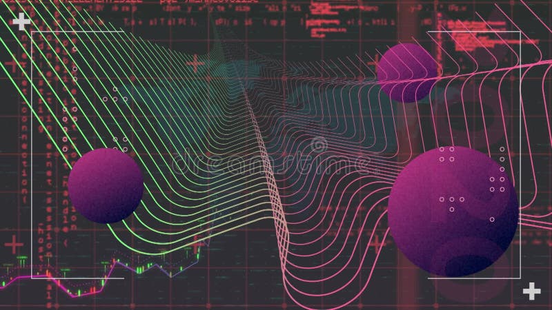 Animation Of Graphical Infographic Interface With Rotating Globe Wave Pattern Coding And Graph