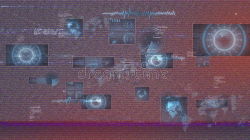 Animation Of Graphical Infographic Interface Screens With Programming Data And Map Moving In