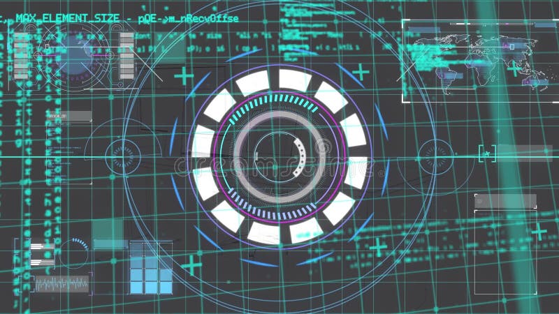 Animation of Graphical Interface with Scanning Scope Over Programming Code and Grid Pattern ...