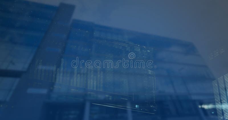 Animation of Graphs, Bars and Computer Language Over Low Angle View of ...