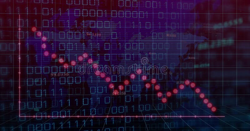 Animation of Graphs and Binary Code Over Violet Background Stock Video ...