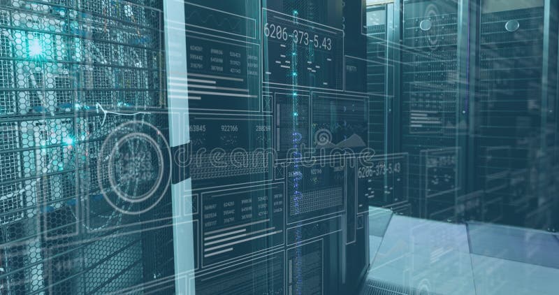 Animation of Graphs, Changing Number, Loading Circles and Bars Over Data Server Room Stock Video ...