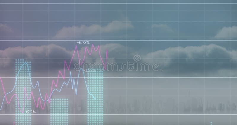 Animation of Graphs with Changing Numbers and Cloudy Sky Over Modern ...