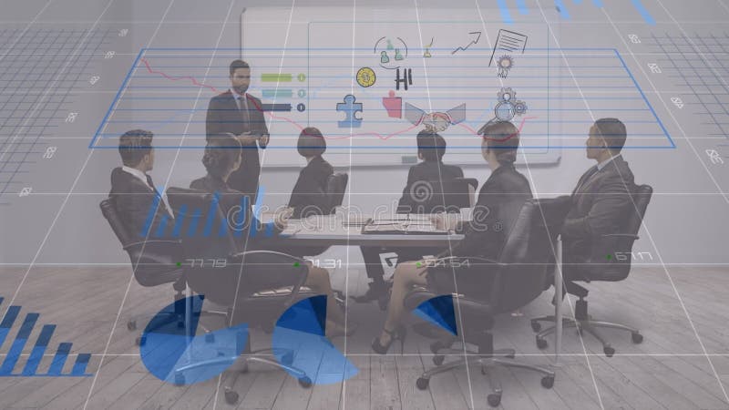 Animation of Graphs, Changing Numbers, Diverse Coworkers Discussing ...