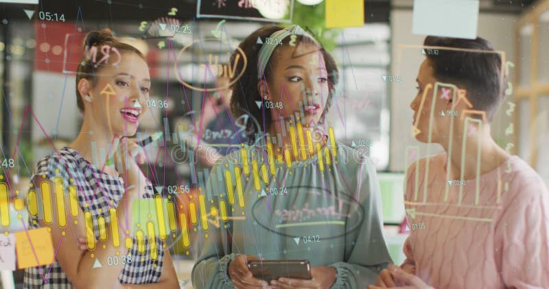 Animation of Graphs with Changing Numbers, Diverse Female Discussing ...