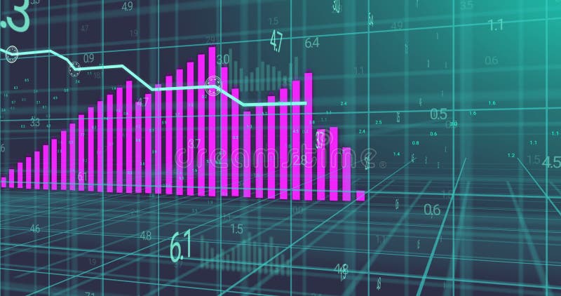 Animation of Graphs, Changing Numbers and Grid Pattern Over Abstract Background Stock Footage ...