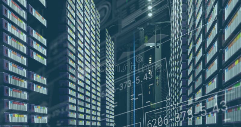 Animation of Graphs, Changing Numbers and Loading Circles Over Large Data Server Room Stock ...