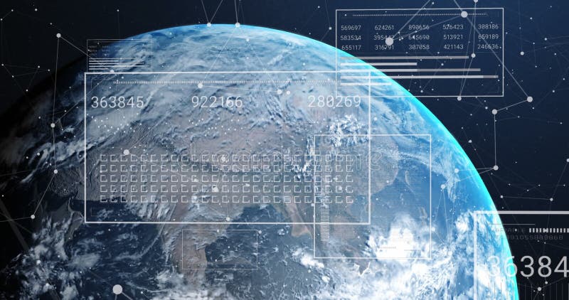 Animation of Graphs, Changing Numbers, Loading Squares and Connected Dots Over Globe Stock Video ...