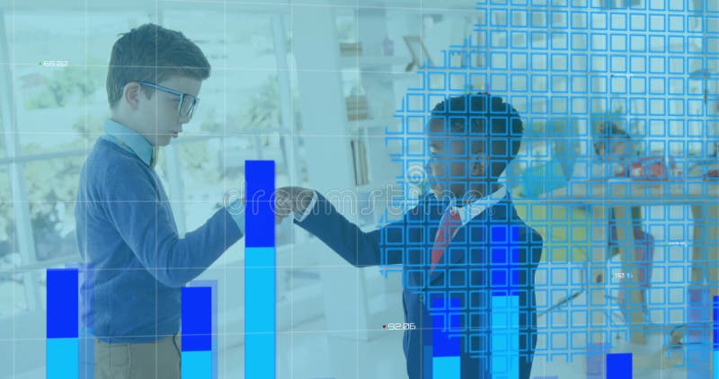 Animation of Graphs, Changing Numbers and Map Over Schoolboys Shaking ...