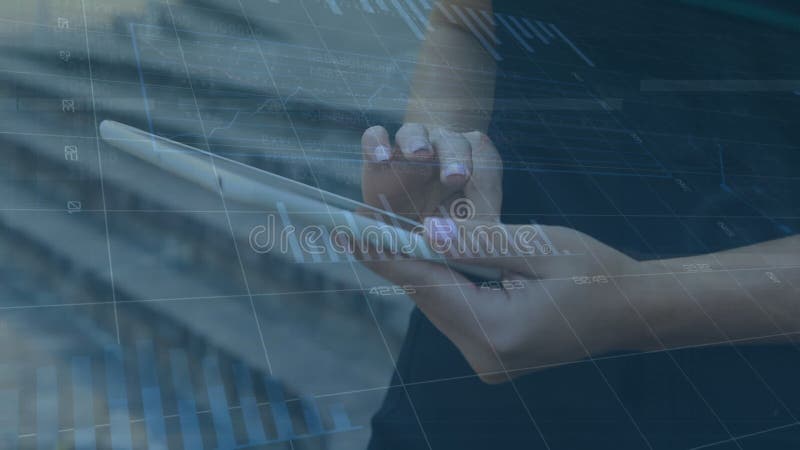 Animation of Graphs, Changing Numbers, Midsection of Caucasian Woman ...