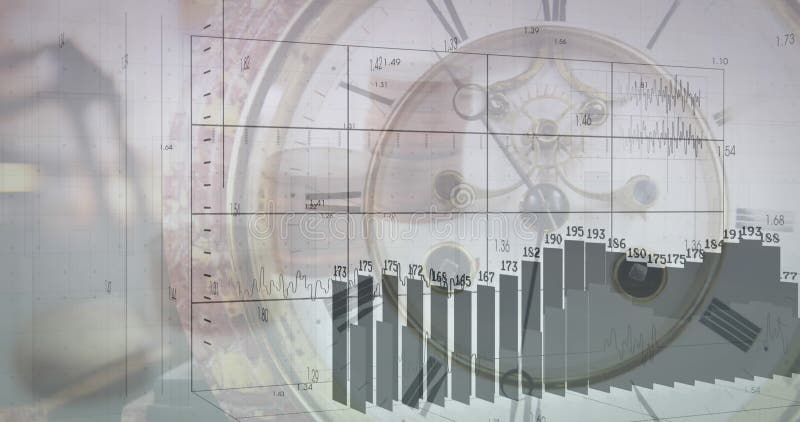 Animation of Graphs, Changing Numbers Over Clock Against Abstract ...