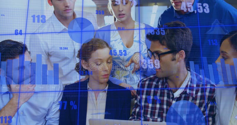 Animation of Graphs with Changing Numbers Over Diverse Coworkers Sharing Ideas in Office Stock ...