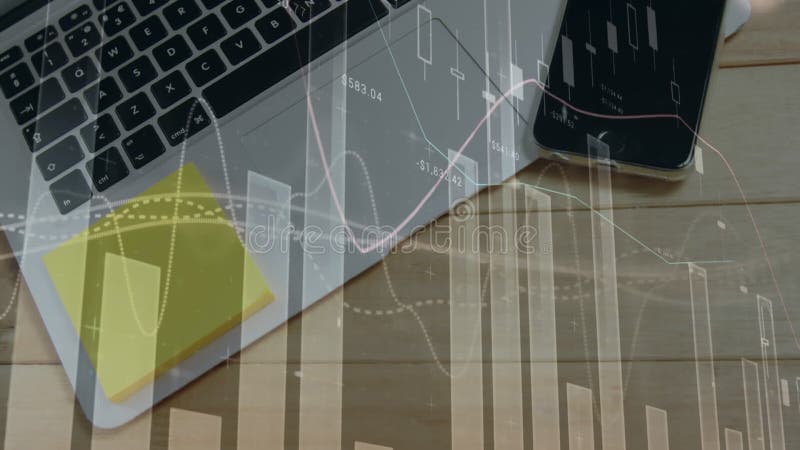 Animation of Graphs with Changing Numbers, Overhead View of Cellphone ...