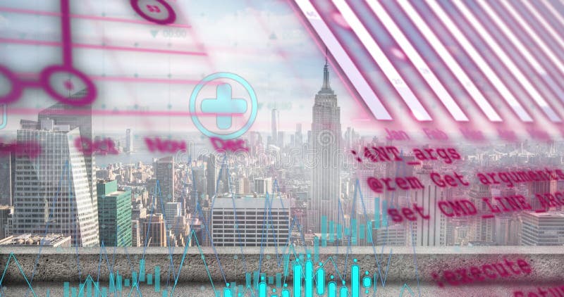 Animation of Graphs and Charts Processing Data Over Sunny Cityscape Stock Video - Video of ...