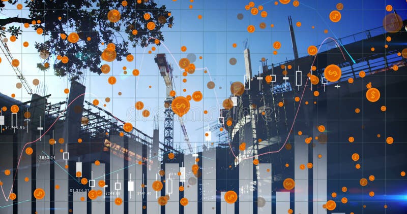 Animation of Graphs and Coins Over Construction Site Stock Video ...