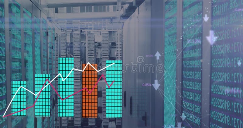 Animation of Graphs and Connected Arrow Signs Forming Globe Over Data ...