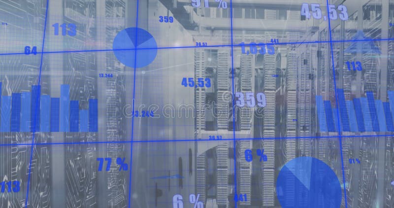 Animation of Graphs, Connected Dots and Changing Numbers Over Data Server System Stock Footage ...