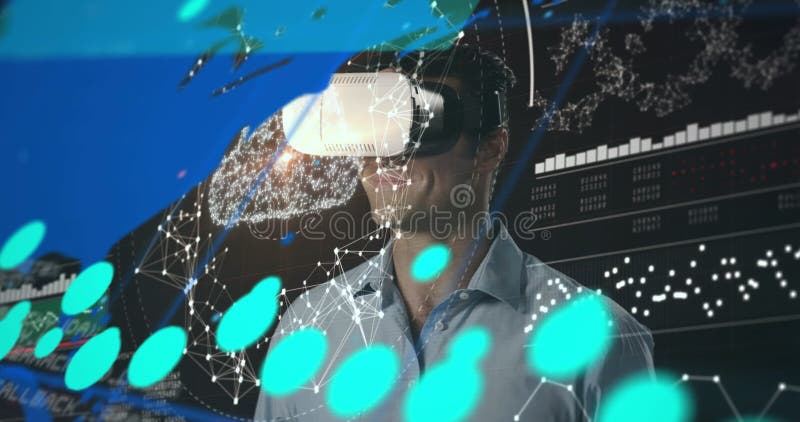 Animation of Graphs, Connections and Data Over Caucasian Man in Vr ...