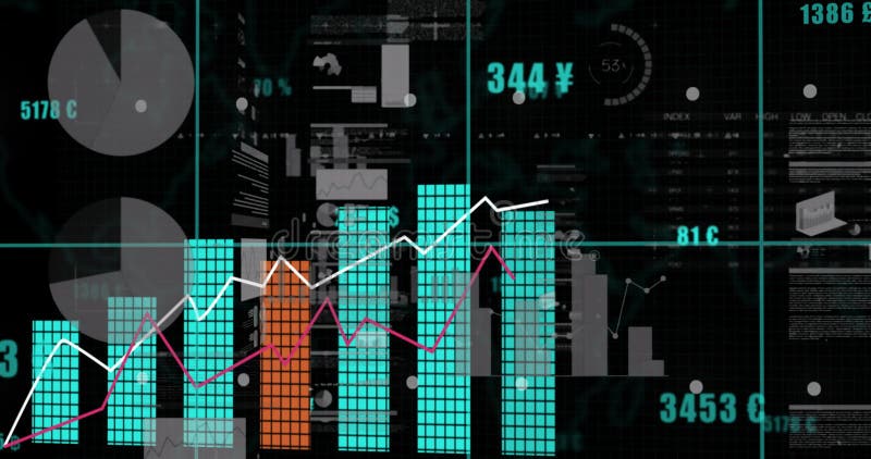 Animation of Graphs, Data and Numbers on Black Digital Screen Stock ...