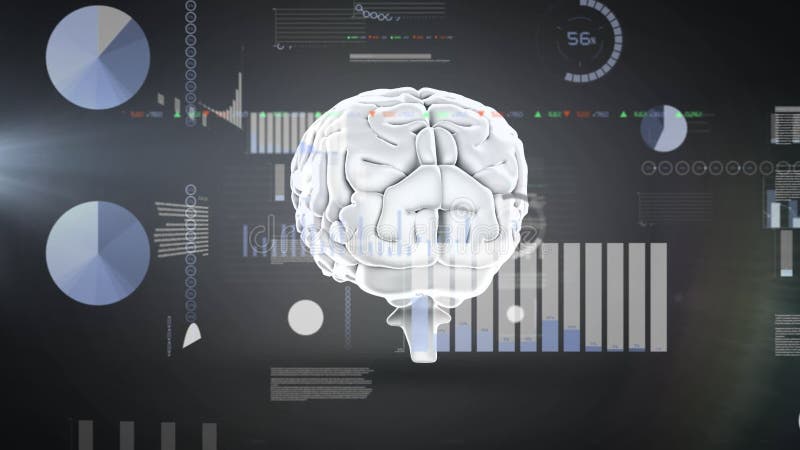 Animation of Graphs and Data Over Brain on Grey Background Stock ...