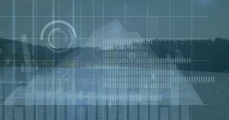 Animation of Graphs and Data Processing Over Landscape with Lake Stock ...
