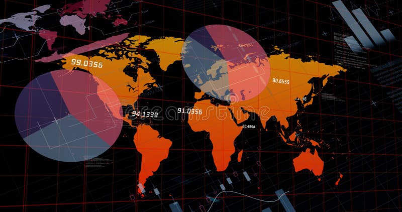 Animation of Graphs, Data and World Map on Black Digital Screen Stock Footage - Video of montage ...