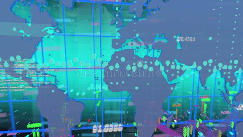 Animation of Graphs, Data and World Map on Green Digital Screen Stock ...