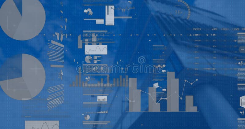 Animation of Graphs, Database, Trading Board, Low Angle View of Modern ...