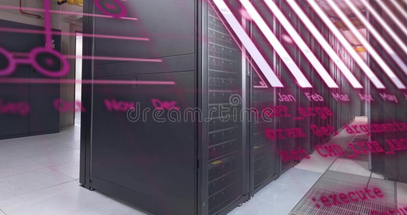 Animation of Graphs, Globe and Computer Language Over Data Server Room ...