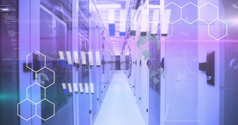 Animation of Graphs, Globes, Hexagons, Computer Language Over Server Room Stock Video - Video of ...