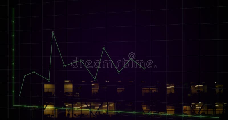 Animation of Graphs and Grid Pattern Over Illuminated Modern Building ...
